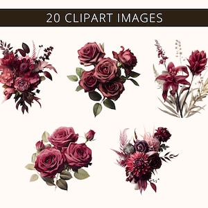 Burgundy Flowers - Clipart for Templates and Stationary- Transparent ...