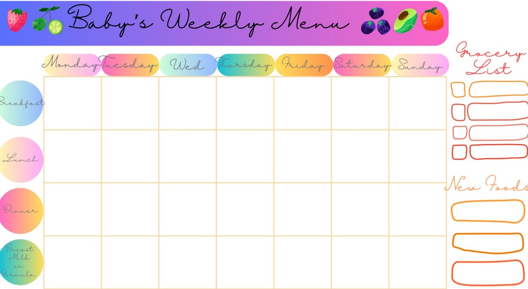 Baby Weekly Food Menu - Etsy