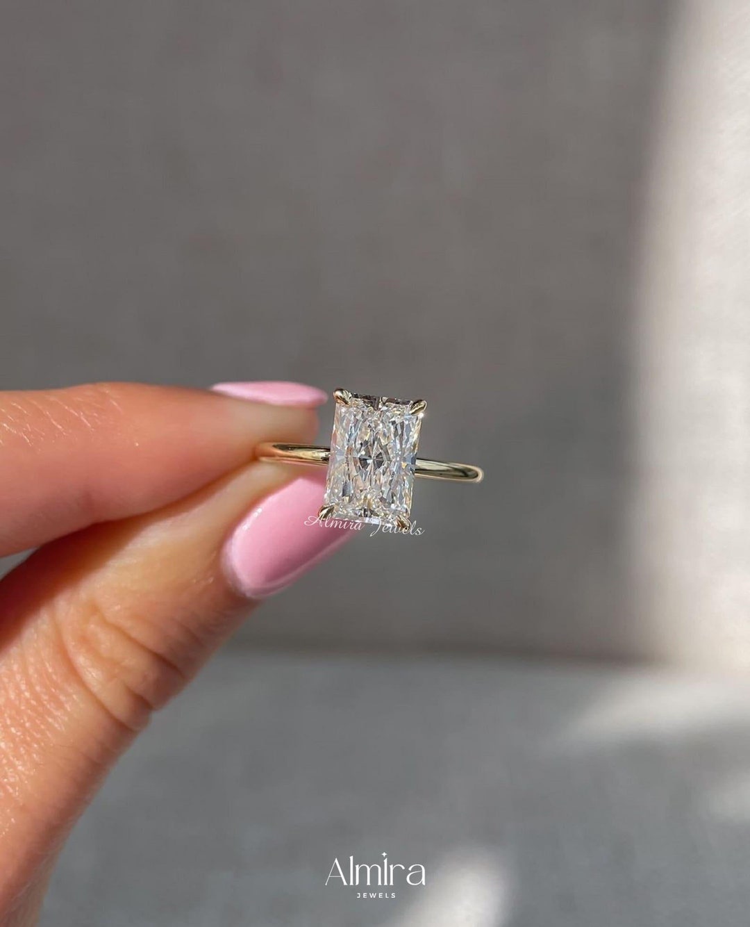 3 CT Radiant Cut Lab Grown Diamond Hidden Halo Solitaire Engagement ...