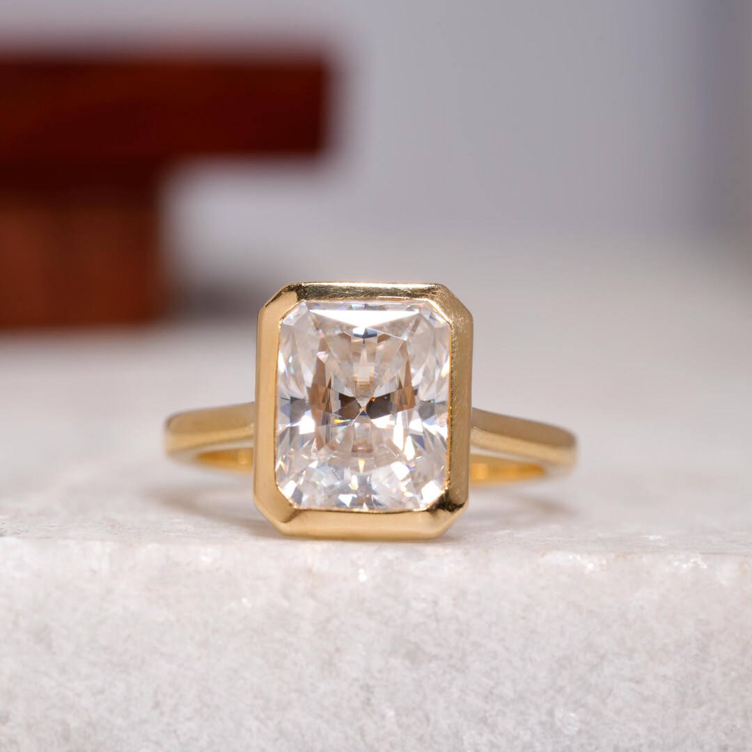 Radiant Cut Moissanite Engagement Ring, 3.50 CT Radiant Cut Bezel Set ...