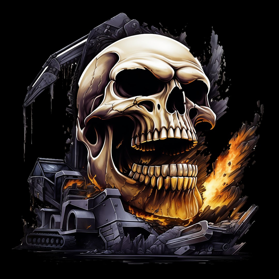 Skull Bulldozer Shirt 3 – Construction Equipment Skull Graphic Tee ...