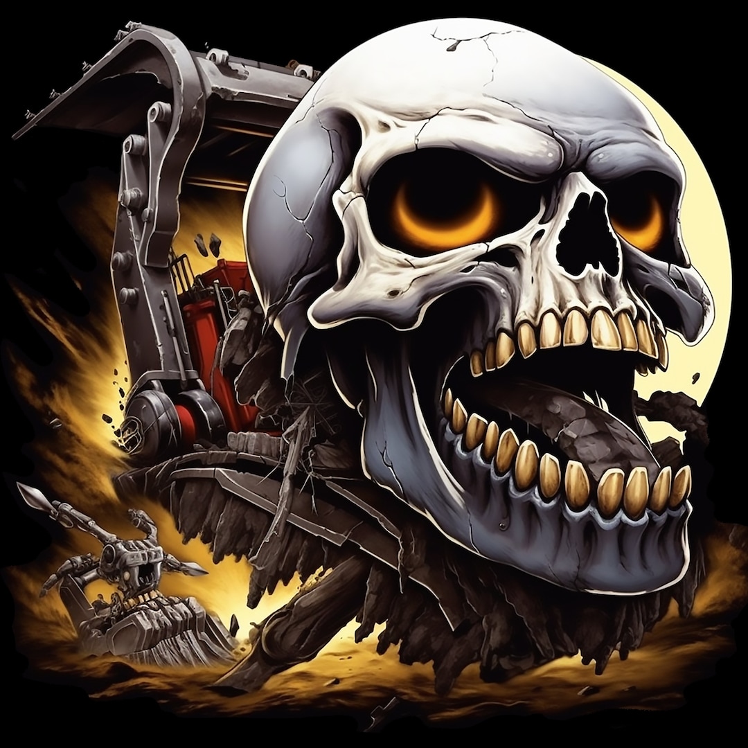 Skull Bulldozer Shirt 2 – Construction Equipment Skull Graphic Tee ...