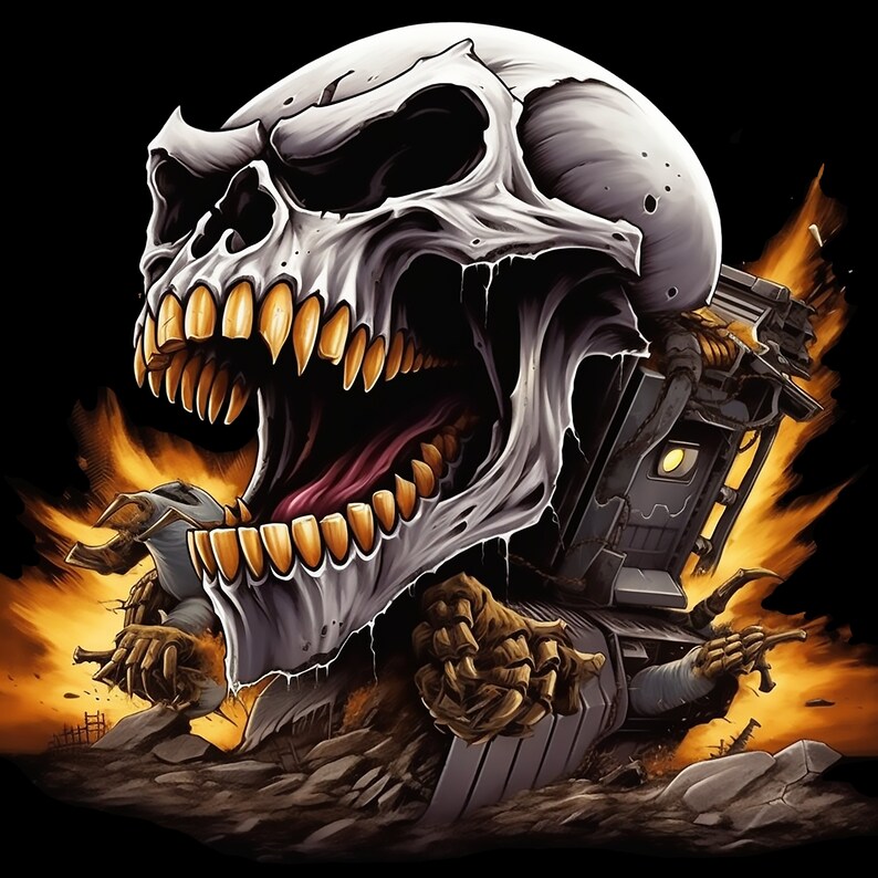 Bulldozer Skull Shirt – Construction Equipment Skull Graphic Tee ...