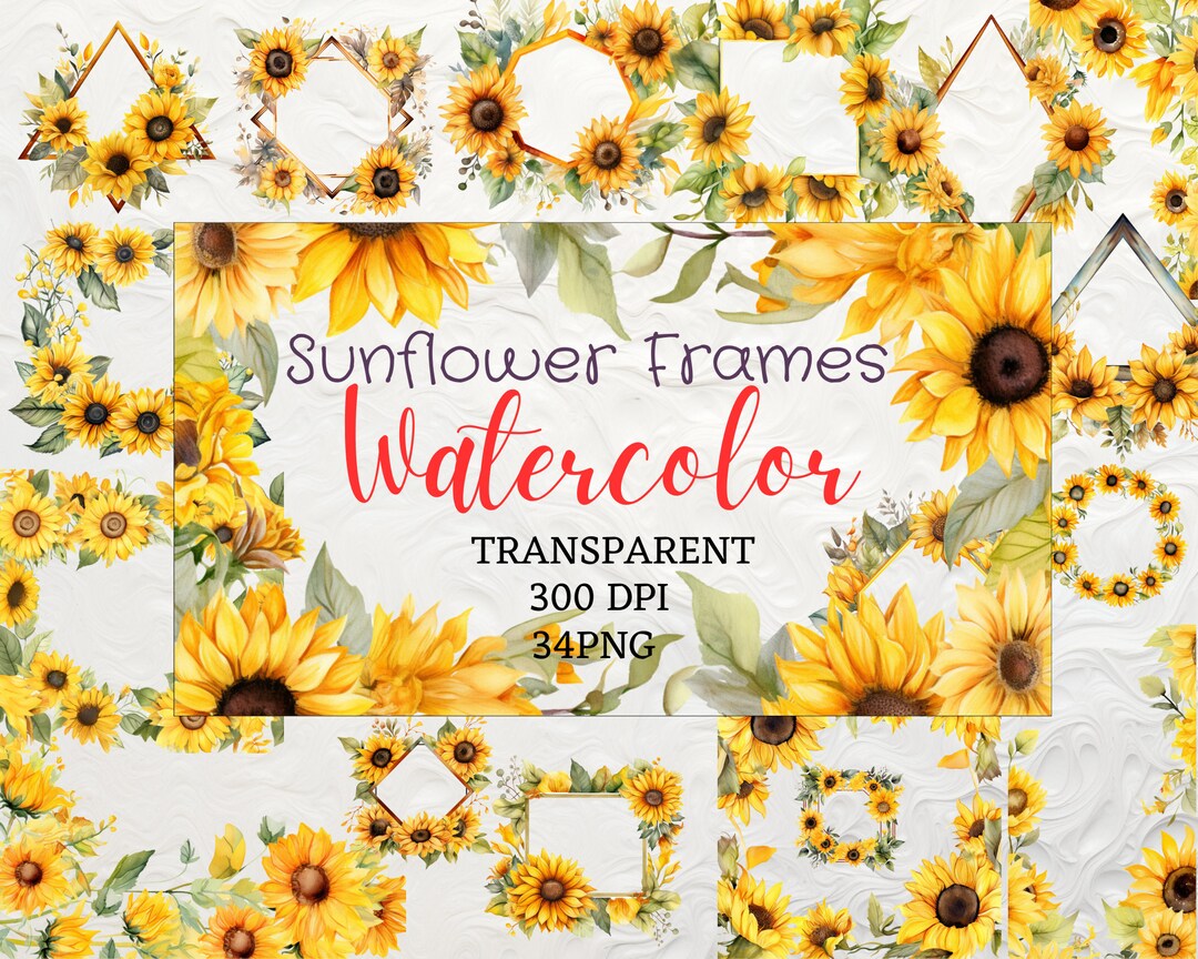 Watercolor Sunflower Clipart 34 PNG Sunflower Frame Clipart Instant ...