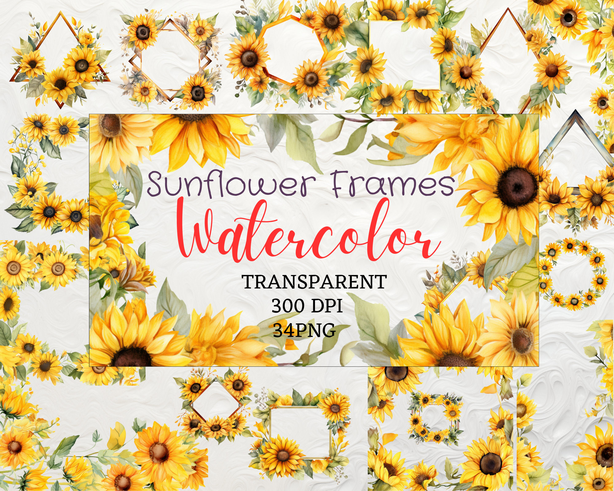 Watercolor Sunflower Clipart 34 PNG Sunflower Frame Clipart Instant ...