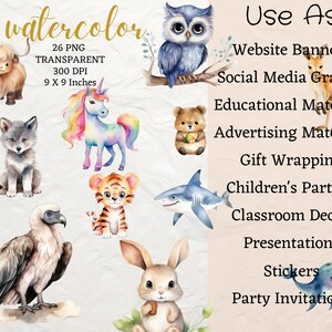 Watercolor Animals Clipart 26 PNG Animals A-Z Clipart Instant Download ...