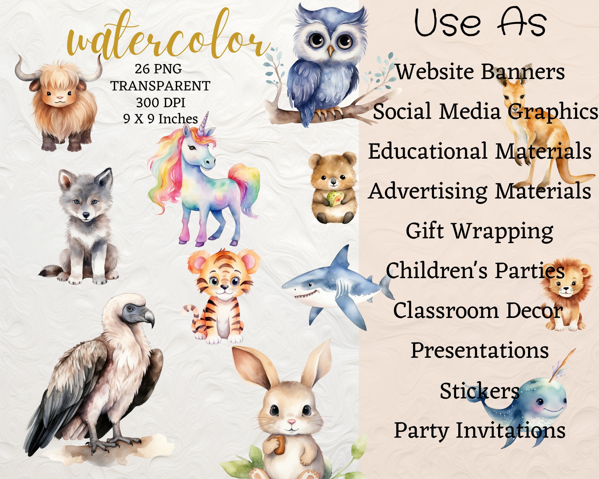 Watercolor Animals Clipart 26 PNG Animals A-Z Clipart Instant Download ...