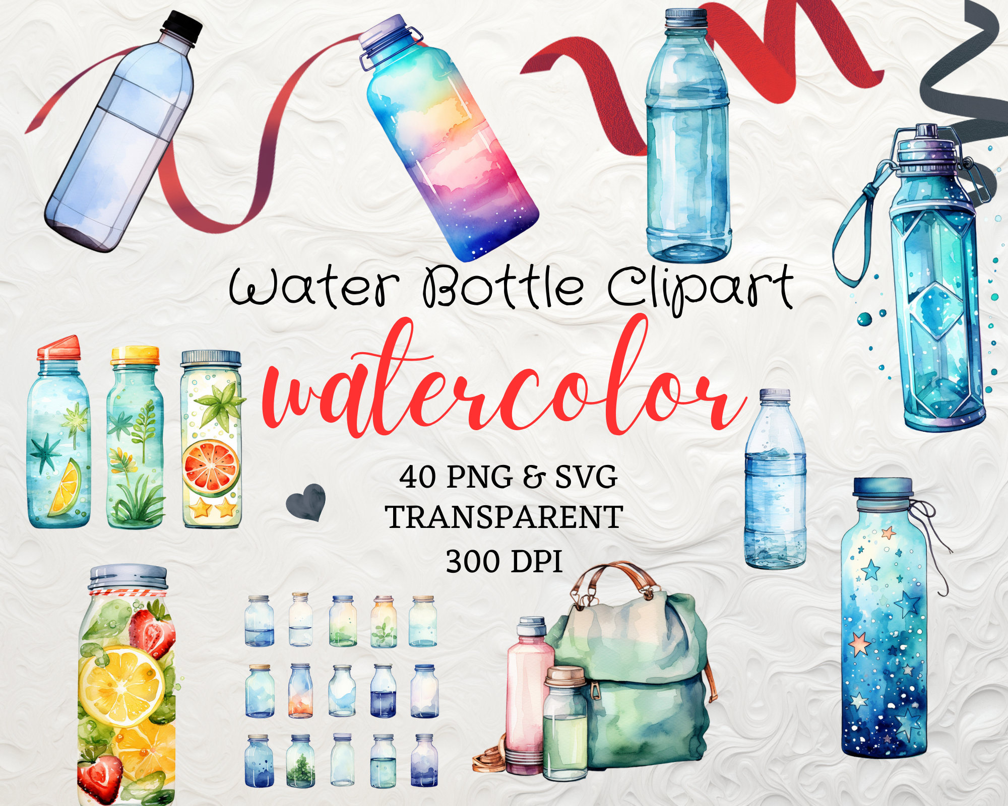 Watercolor Water Bottle Clipart 40 PNG Bottle of Water Drink Clipart ...