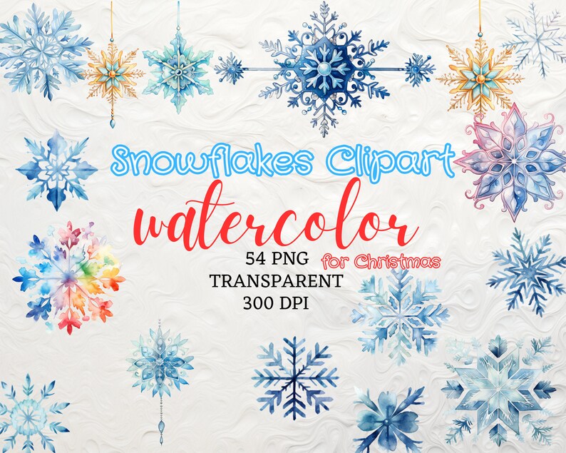 Watercolor Snowflakes Clipart 54 PNG Creative Snowflake Png - Etsy