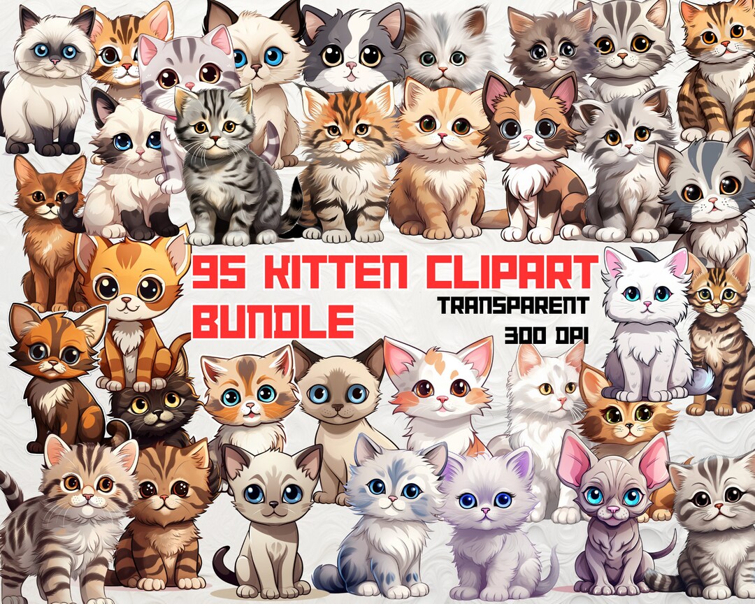 Kitten Clipart Bundle 95 Kittens Clipart Cat Breeds Png Cat Lovers ...