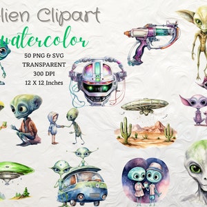 Watercolor Alien Clipart 50 Alien PNG Space SVG Ufo Clipart Galaxy ...