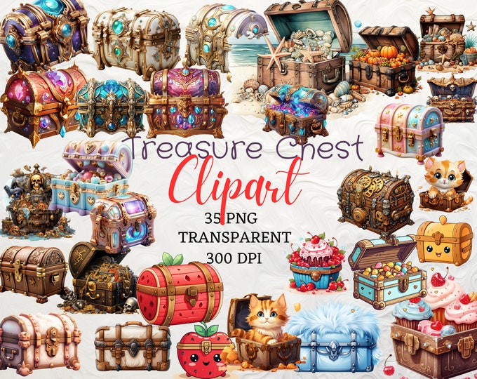 15 PNG Watercolor Treasure Chest, Jewelry Box Sublimation Pastel ...