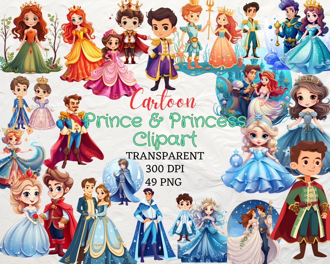 Princess and Prince Clipart 49 Creative PNG Instant Download Commercial ...