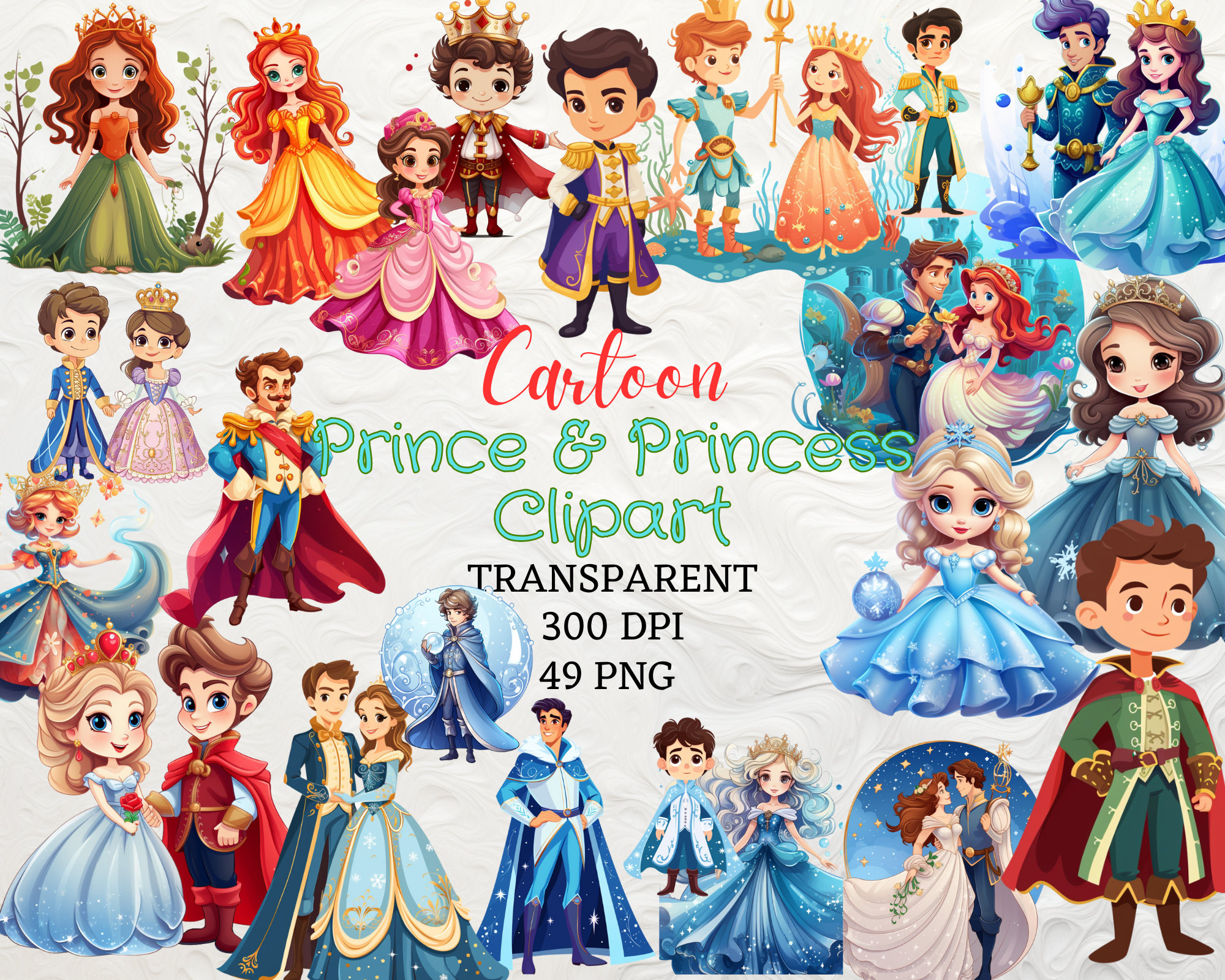 Princess and Prince Clipart 49 Creative PNG Instant Download Commercial ...