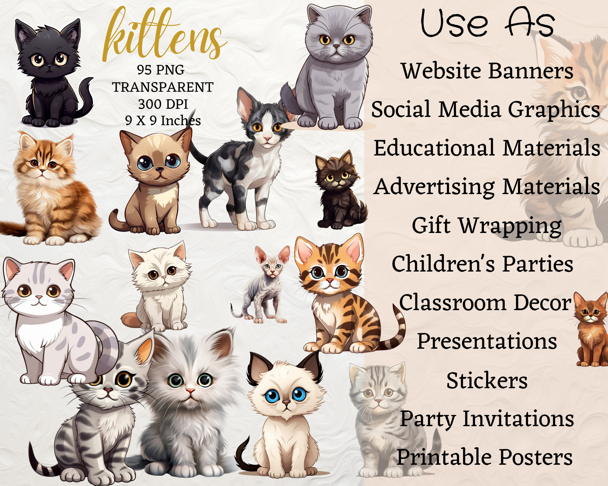 Kitten Clipart Bundle 95 Kittens Clipart Cat Breeds Png Cat Lovers ...