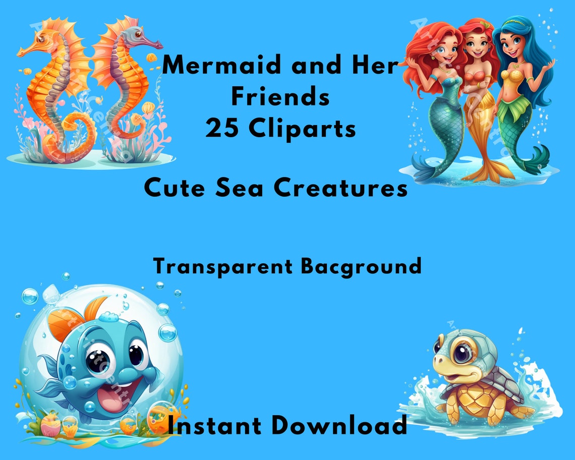 Mermaid Clipart Sea Animal Clipart Mermaid Sea Creatures - Etsy