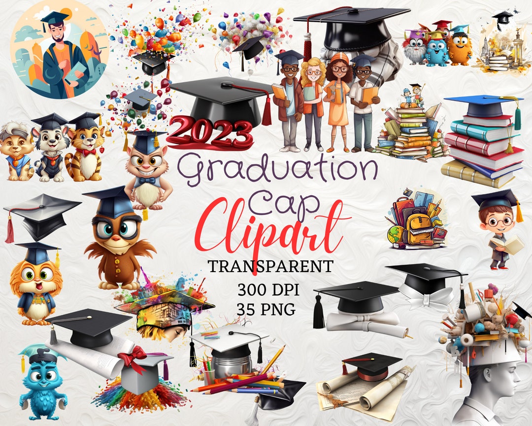Graduation Cap Clipart 35 High Quality PNG Digital Download Transparent ...