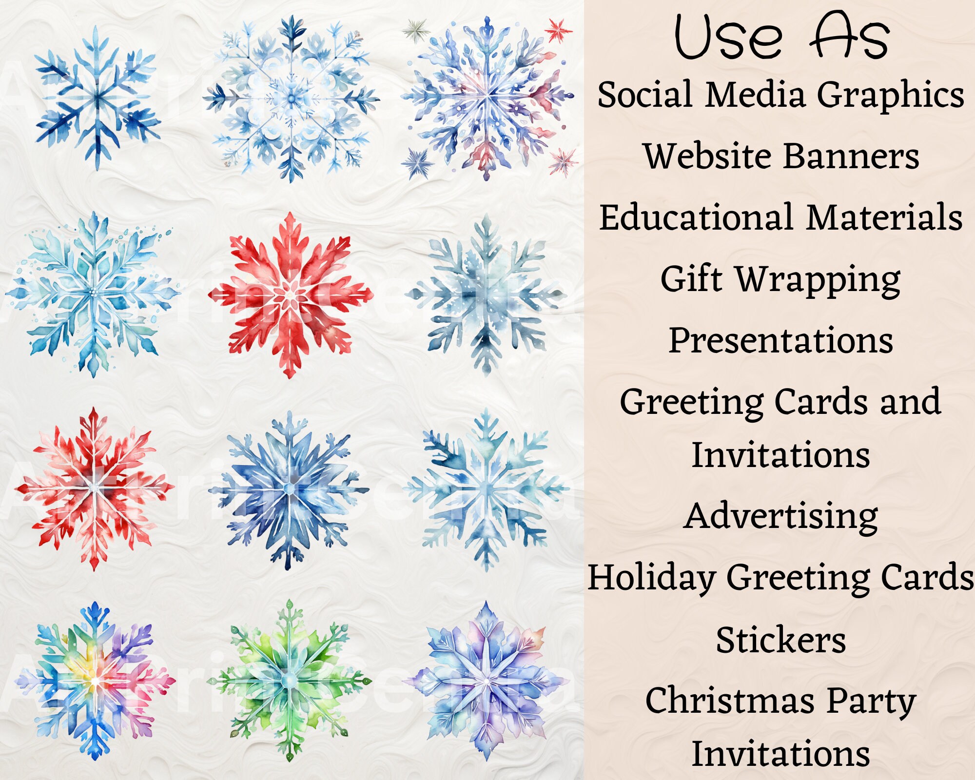 Watercolor Snowflakes Clipart 54 PNG Creative Snowflake Png - Etsy