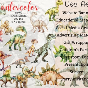 Watercolor Dinosaurs Clipart 47 Creative PNG Instant Download ...