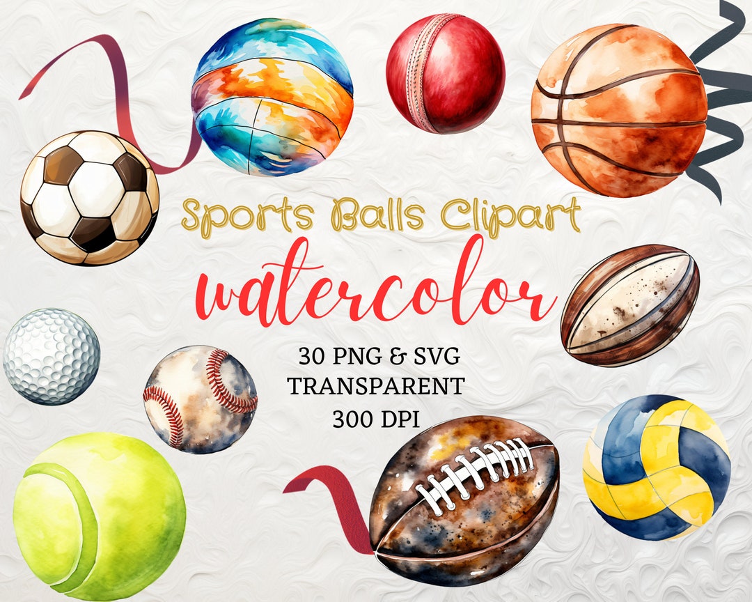 Watercolor Sport Ball Clipart 30 PNG Balls Soccer Ball Golf Ball ...