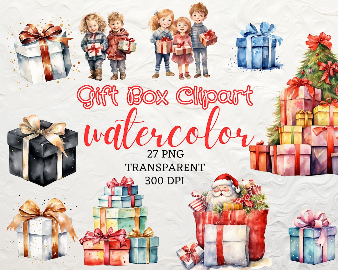 Watercolor Christmas Gift Box Clipart 27 PNG Creative Boxes Xmas Gift ...