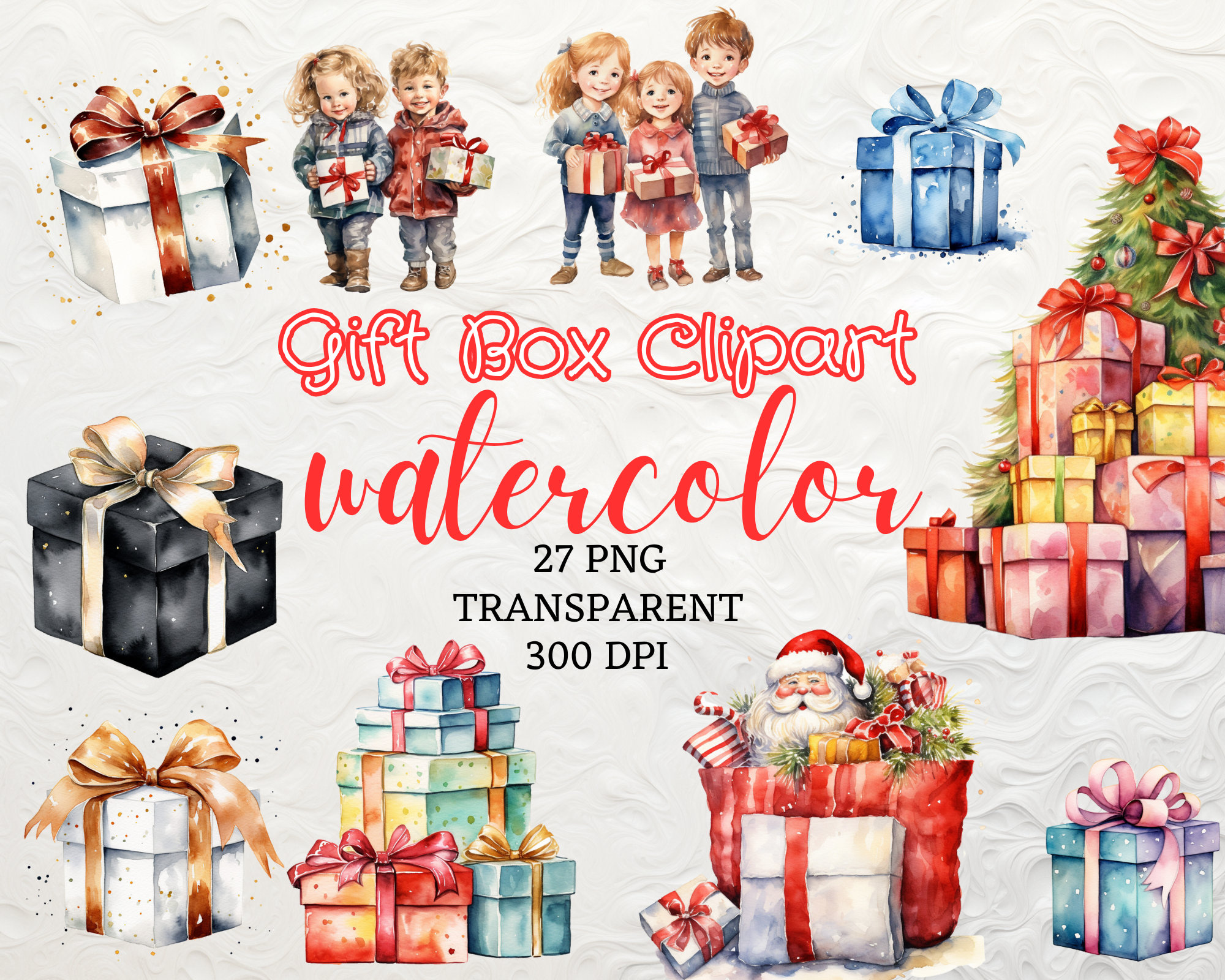 Watercolor Christmas Gift Box Clipart 27 PNG Creative Boxes Xmas Gift ...