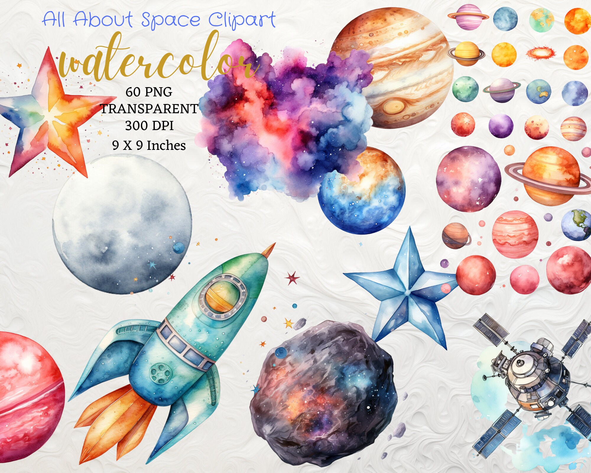 Watercolor Space Clipart 60 PNG Earth Clipart Galaxy Stars Clipart ...