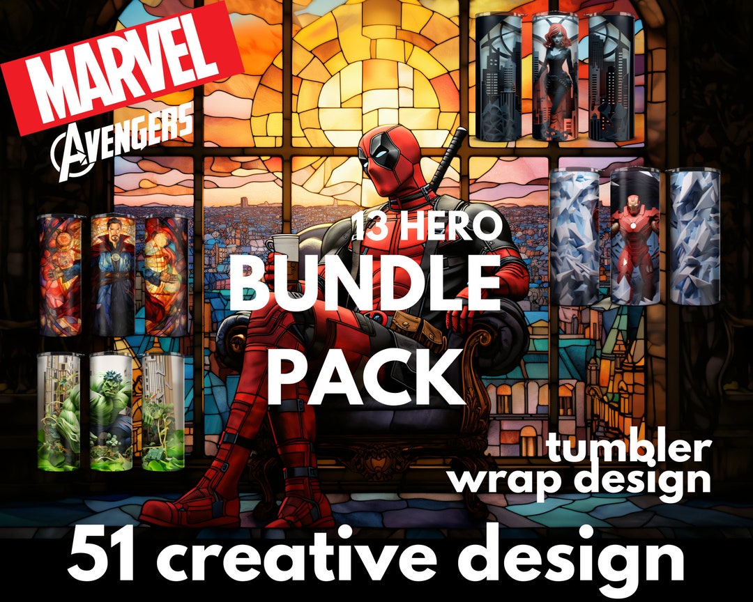 BUNDLE Marvel Avengers 20 Oz Skinny Tumbler Sublimation Design Straight ...
