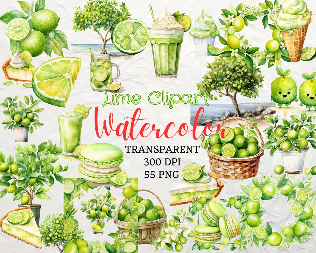 Watercolor Lime Clipart 55 PNG Key Lime Clipart Instant Download Lime ...