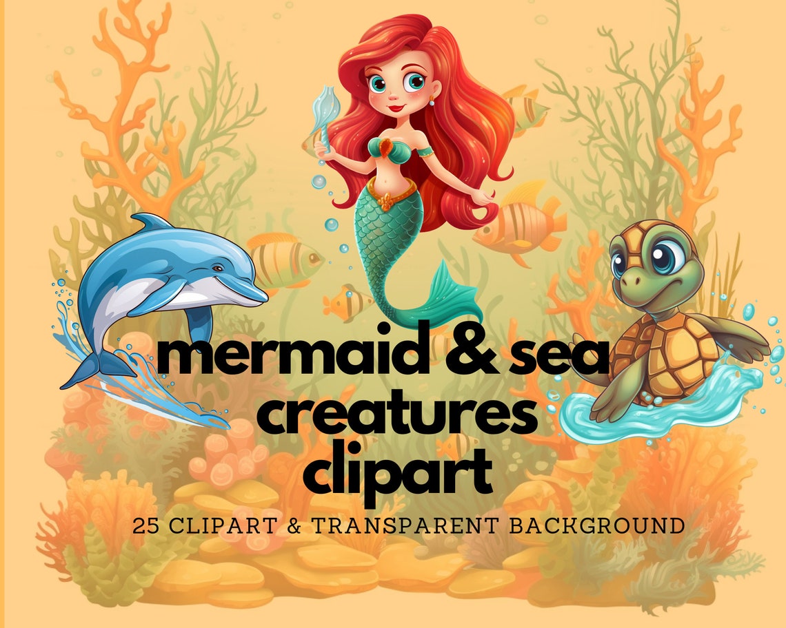 Mermaid Clipart Sea Animal Clipart Mermaid Sea Creatures - Etsy