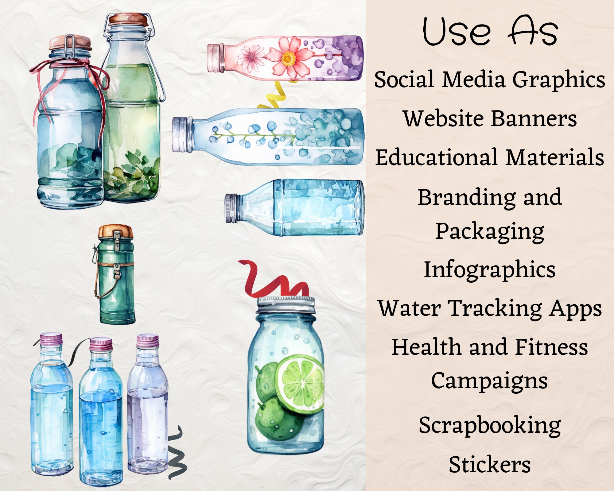 Watercolor Water Bottle Clipart 40 PNG Bottle of Water Drink Clipart ...