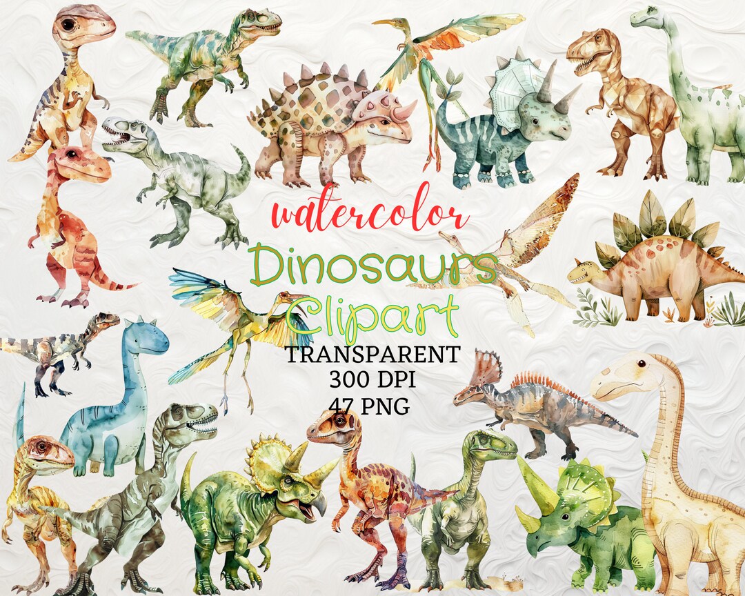 Watercolor Dinosaurs Clipart 47 Creative PNG Instant Download ...