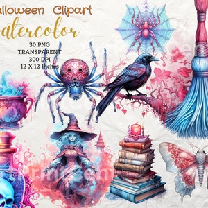 Watercolor Halloween Clipart 30 Transparent PNG Instant Download for ...