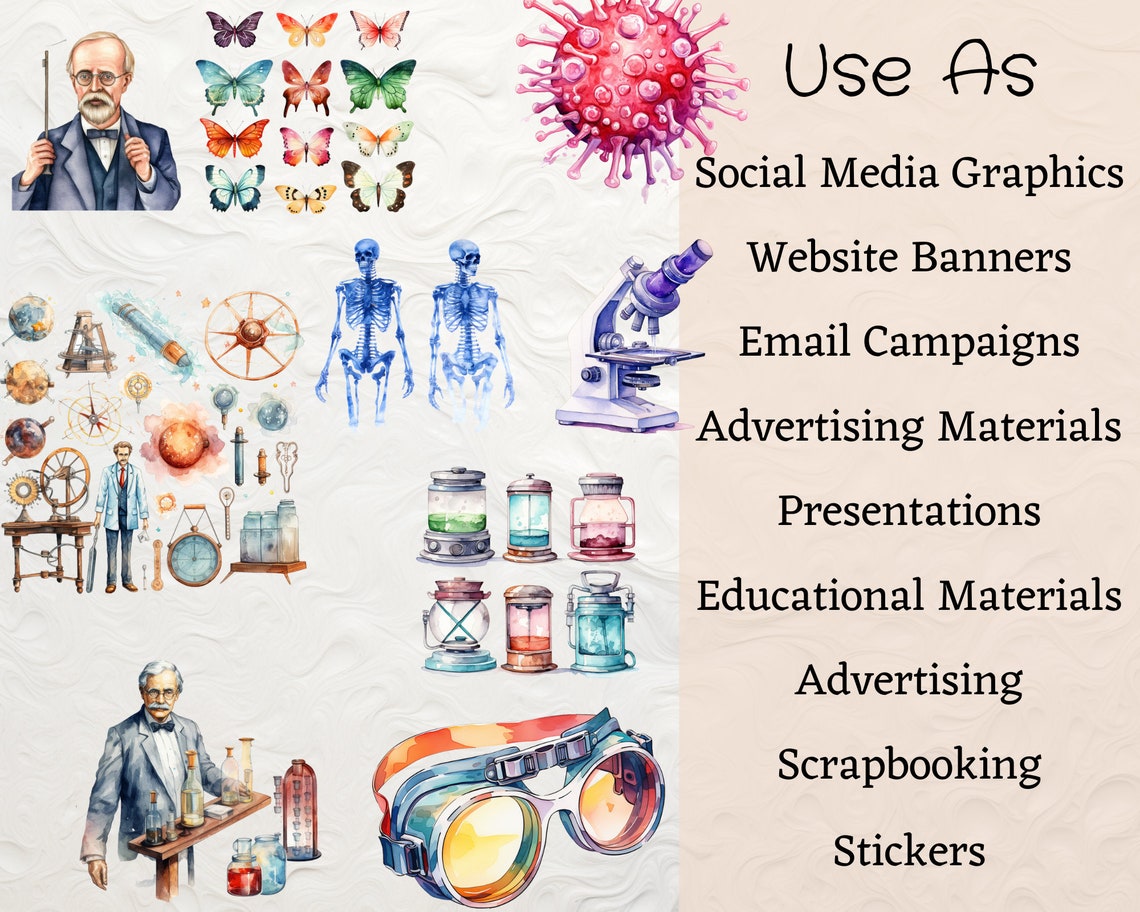 Watercolor Laboratory Equipment Clipart 80 PNG Microscope Clipart DNA ...