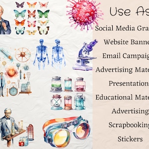 Watercolor Laboratory Equipment Clipart 80 PNG Microscope Clipart DNA ...