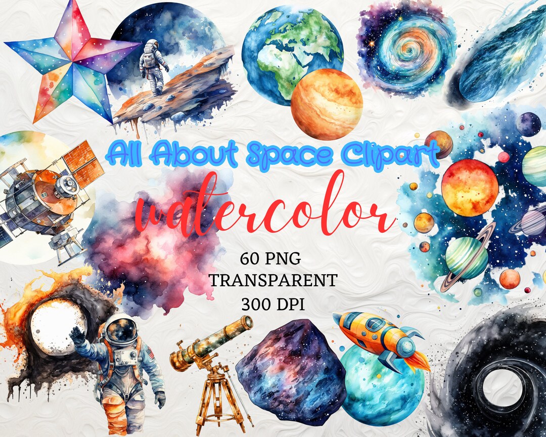Watercolor Space Clipart 60 PNG Earth Clipart Galaxy Stars Clipart ...