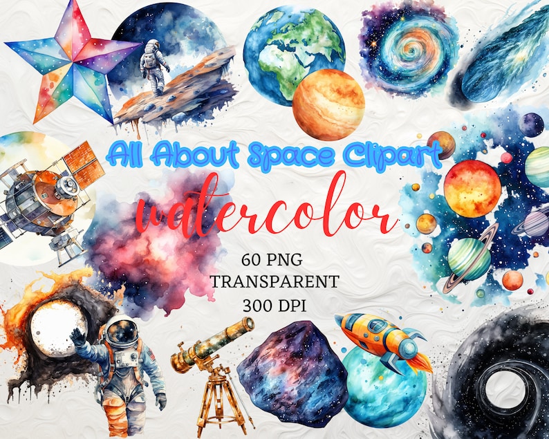 Watercolor Space Clipart 60 PNG Earth Clipart Galaxy Stars Clipart ...