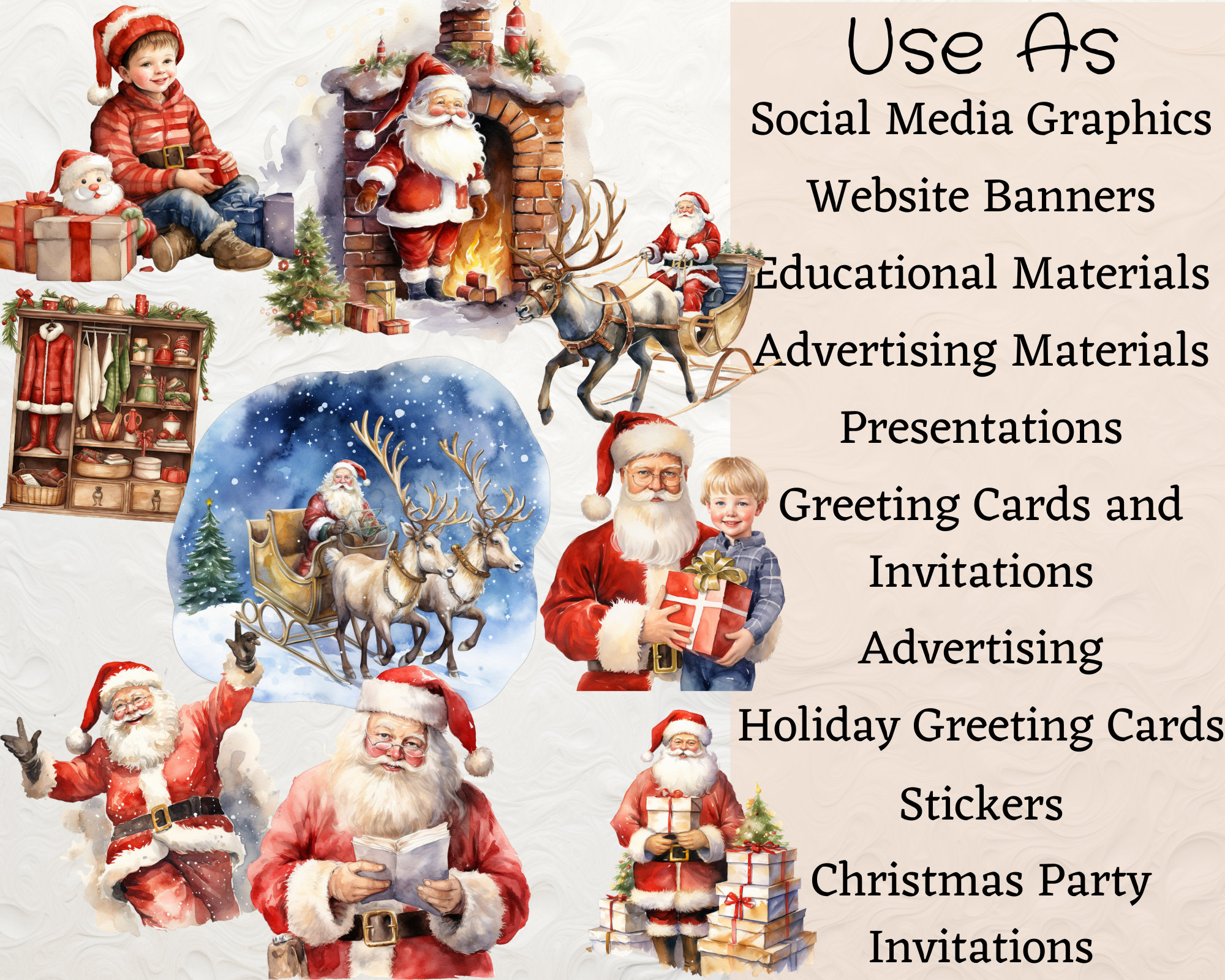 Watercolor Santa Claus Clipart 80 PNG Santa and Reindeer Clipart ...