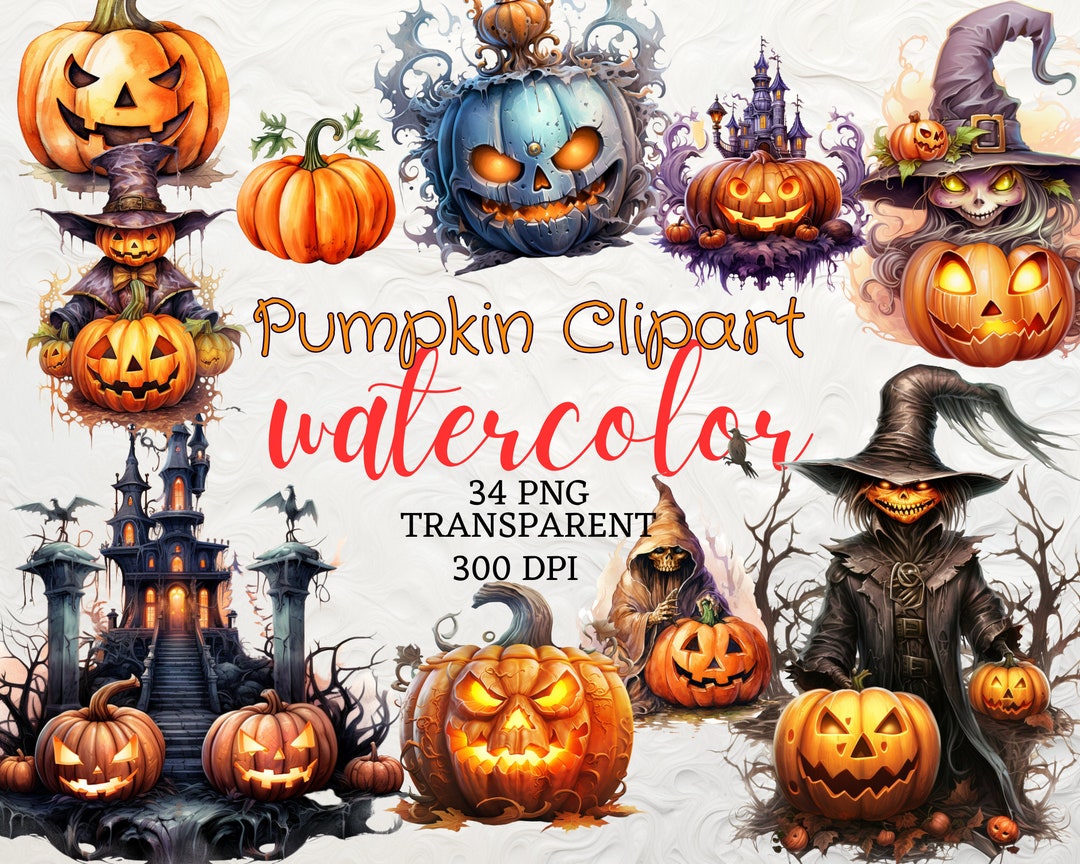 Watercolor Halloween Pumpkin Clipart 35 Transparent PNG Instant ...