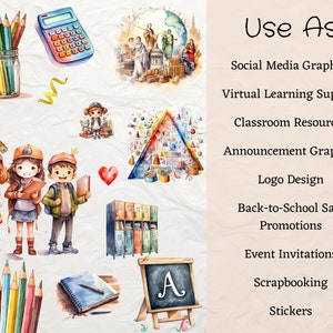 Watercolor Back to School Clipart Teacher Clipart 60 PNG SVG Watercolor ...