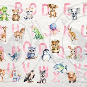 Watercolor Animals Clipart 26 PNG Animals A-Z Clipart Instant Download ...