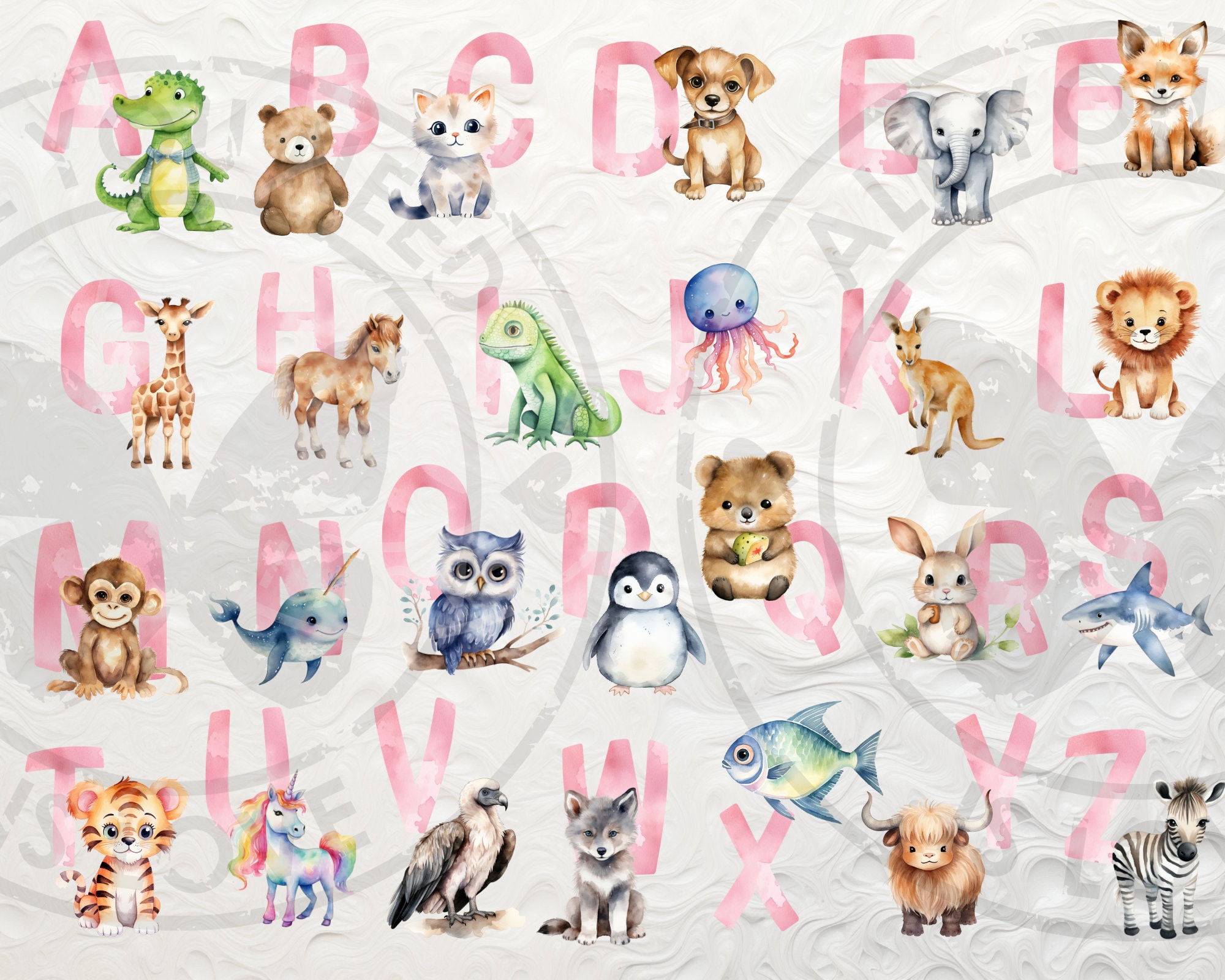 Watercolor Animals Clipart 26 PNG Animals A-Z Clipart Instant Download ...