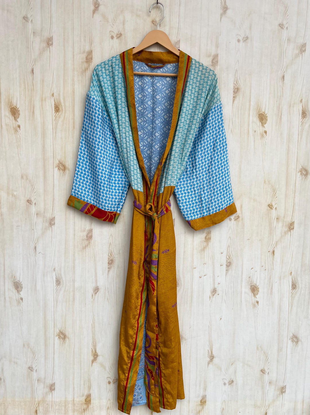 Fabulous Poly Silk Kimono Robe, Vintage Silk Sari Robe, New Trendy Silk ...