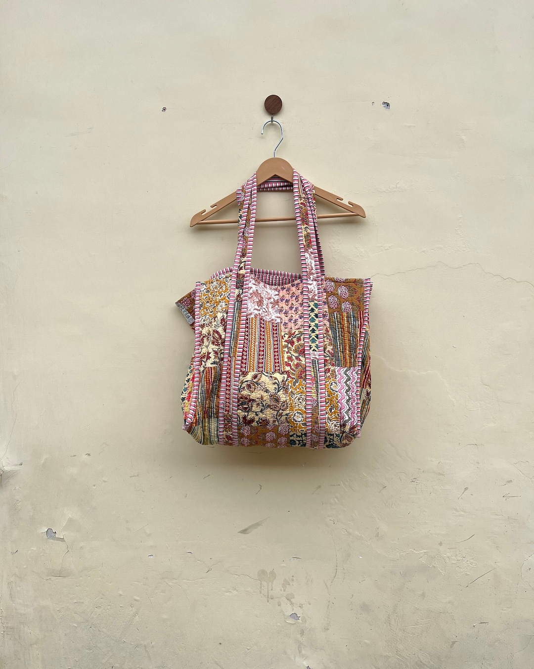 Indian Handmade Patchwork Bag,hand Stitched Quilted Market Bag,stylish Tote Bag,handmade ...