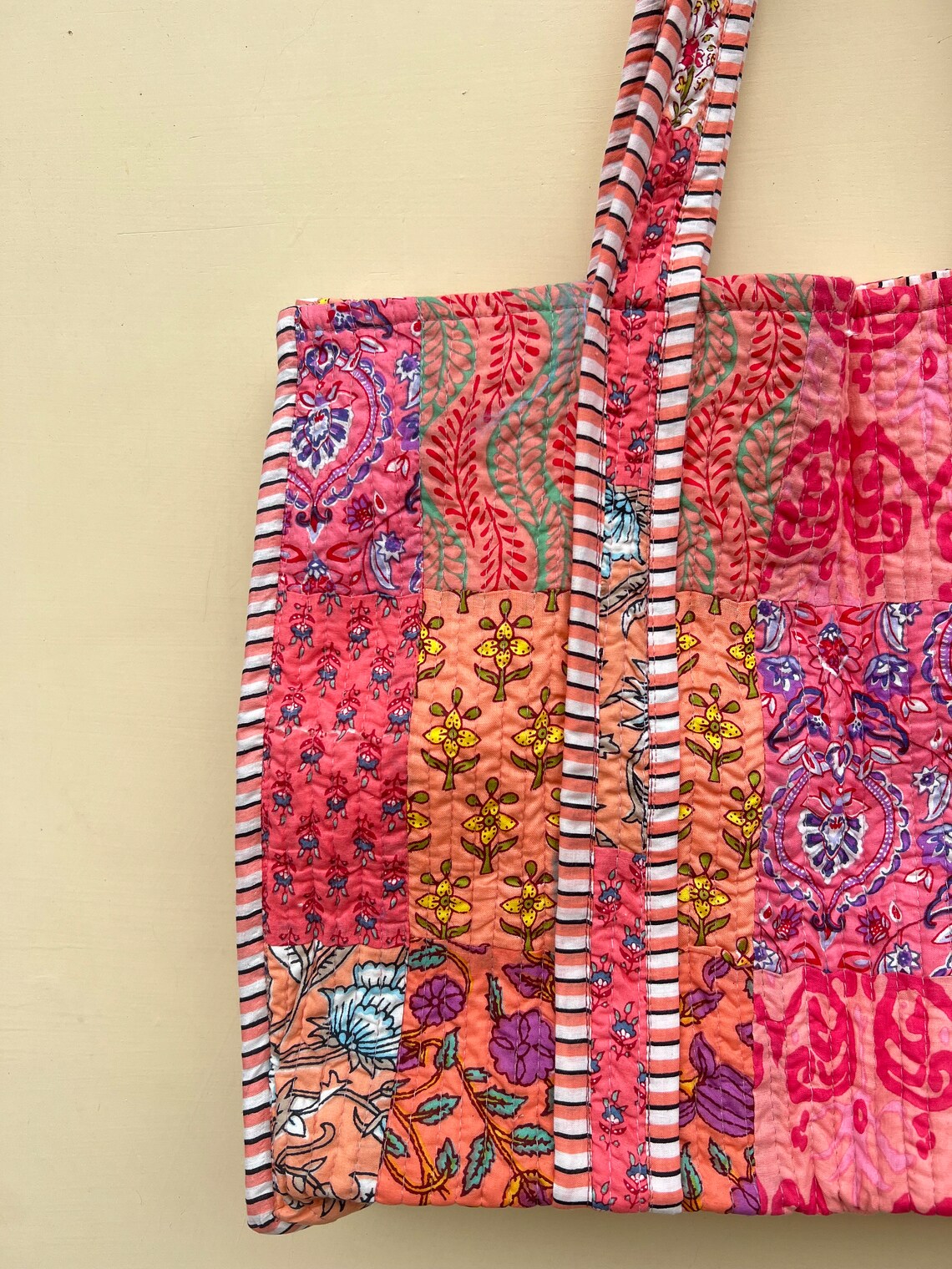 Indian Handmade Patchwork Bag,hand Stitched Quilted Market Bag,stylish Tote Bag,handmade ...