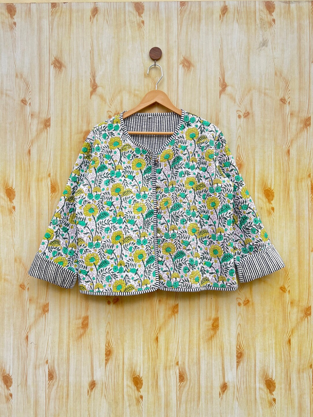 Floral Block Print Cotton Jacket, Indian Handmade Reversible Jacket ...
