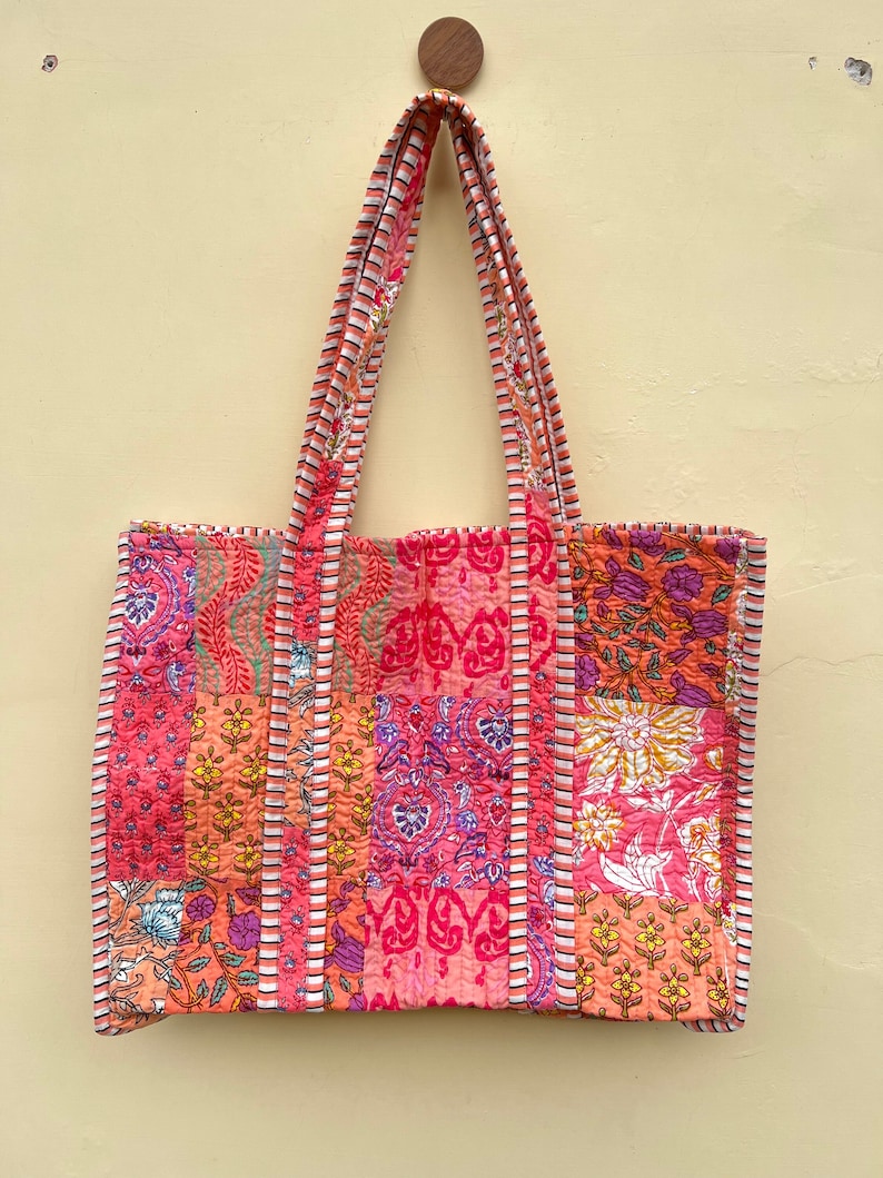 Indian Handmade Patchwork Bag,hand Stitched Quilted Market Bag,stylish ...