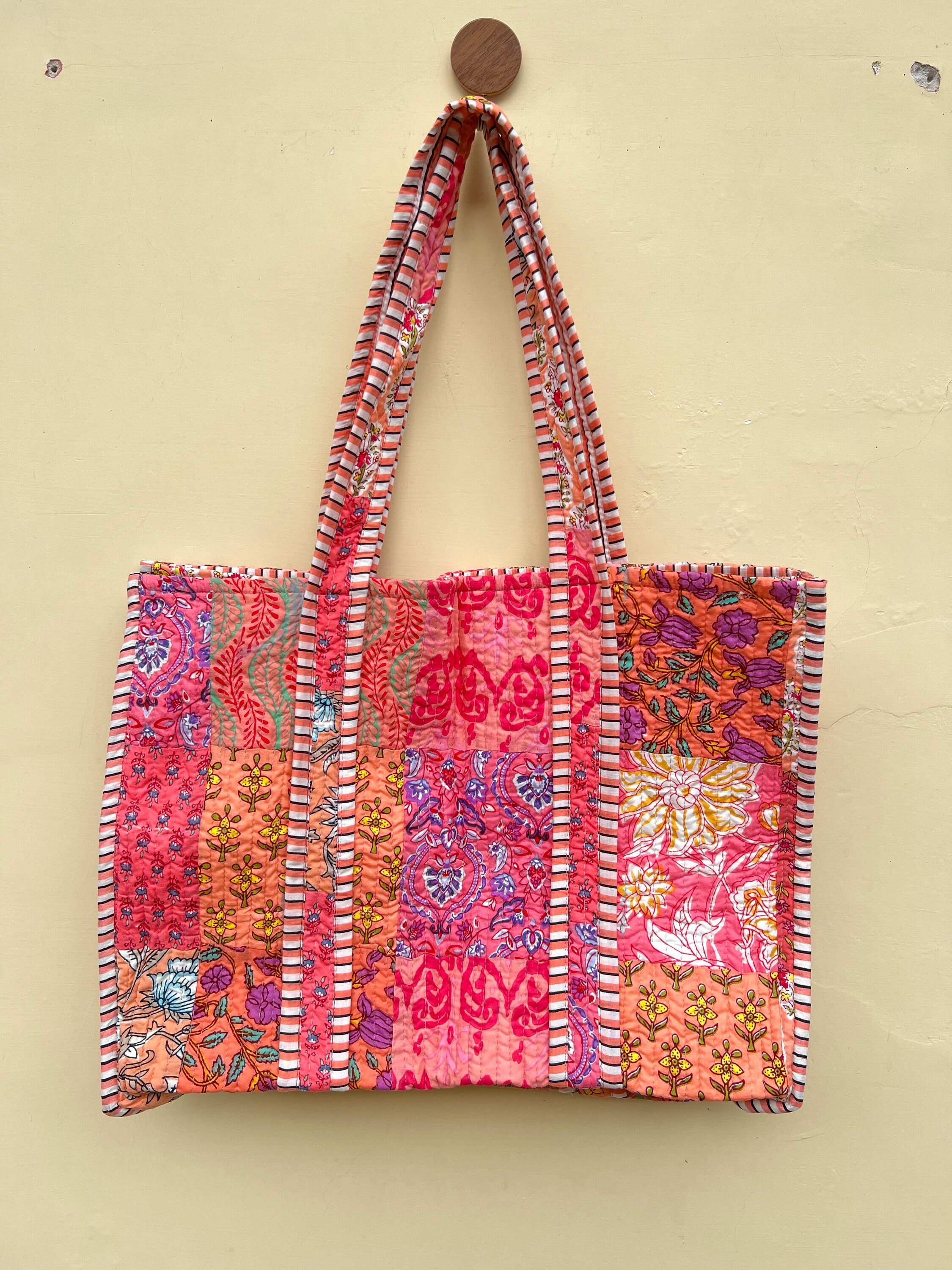 Indian Handmade Patchwork Bag,hand Stitched Quilted Market Bag,stylish Tote Bag,handmade ...