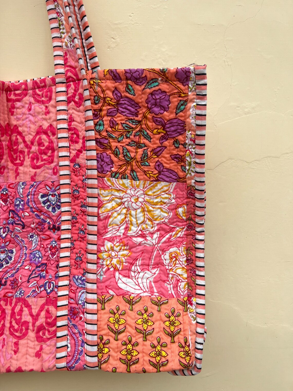 Indian Handmade Patchwork Bag,hand Stitched Quilted Market Bag,stylish Tote Bag,handmade ...