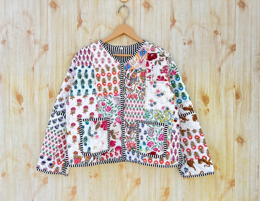 Burfi Quilted Patchwork Jacket Indian Handmade Reversible Coat Bohemian ...